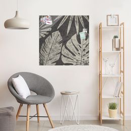 Glasbild Palmenbl&auml;tter vor Dunkelgrau