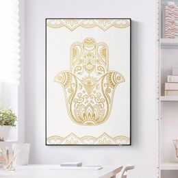 Akustik-Wechselbild Hamsa Hand Illustration wei&szlig; gold