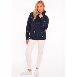 Hoodie Zwillingsherz ""Anker"", Damen, Gr. L/XL, blau (marine), Sweatware, Obermaterial: 50% Baumwolle, 50% Polyester, regular fit normal, V-Ausschnitt, angesetztes Bündchen, Sweatshirts, mit gestickten Ankern und Fronttasche