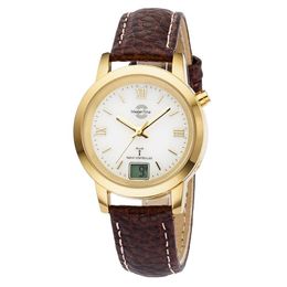 Funkuhr MASTER TIME, braun, Armbanduhren, Damen, Armbanduhr, Quarzuhr, Damenuhr, Datum, Langzeitbatterie, Lederarmband