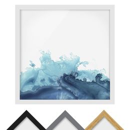 Abstraktes Bild mit Rahmen Welle Aquarell Blau I