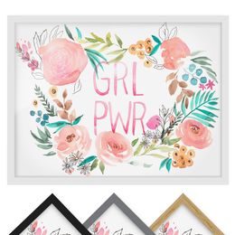 Spruch Bild mit Rahmen Rosa Bl&uuml;ten - Girl Power