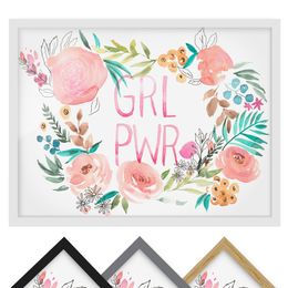 Spruch Bild mit Rahmen Rosa Bl&uuml;ten - Girl Power