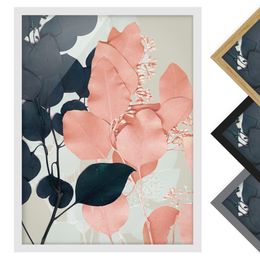 Blumen Bild mit Rahmen Bl&auml;tter Indigo & Rouge I