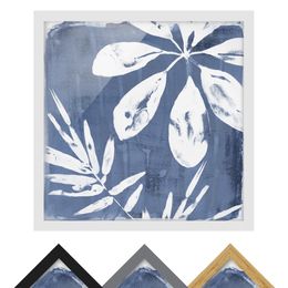 Blumen Bild mit Rahmen Tropische Bl&auml;tter Indigo I