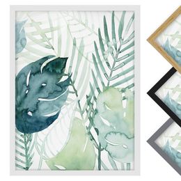 Aquarell Bild mit Rahmen Palmwedel in Wasserfarbe I