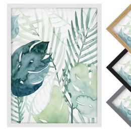 Aquarell Bild mit Rahmen Palmwedel in Wasserfarbe I