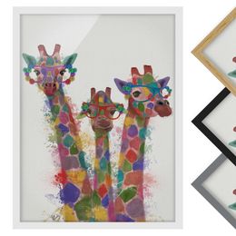 Kinderzimmer Bild mit Rahmen Regenbogen Splash Giraffen-Trio