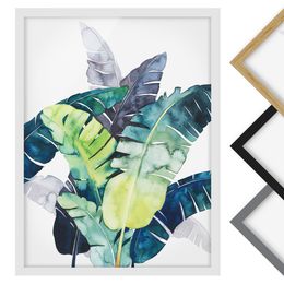 Aquarell Bild mit Rahmen Exotisches Blattwerk - Banane