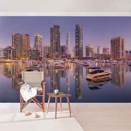Fototapete Dubai Skyline und Marina - Vliestapete nach Ma&szlig; Skyline Stadt Wohnzimmer Schlafzimmer Bad Badezimmer K&uuml;che Flur Esszimmer