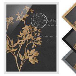 Blumen Bild mit Rahmen Goldene Bl&auml;tter auf Mokka I