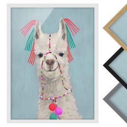 Kinderzimmer Bild mit Rahmen Lama mit Schmuck II