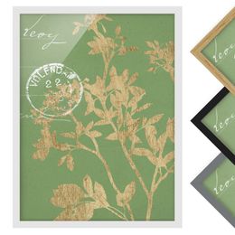 Blumen Bild mit Rahmen Goldene Bl&auml;tter auf Lind II