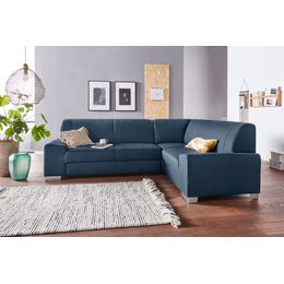 Ecksofa DOMO collection "Anzio in kubischer Formensprache, flache Armlehnen, L-Form", blau (dunkelblau), B:259cm H:85cm T:191cm, Sofas, Ecksofa, Wahlweise mit Bettfunktion und Federkern f&uuml;r hohen Sitzkomfort