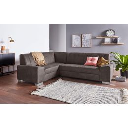 Ecksofa DOMO collection "Anzio in kubischer Formensprache, flache Armlehnen, L-Form", grau (anthrazit), B:259cm H:85cm T:191cm, Sofas, Ecksofa, Wahlweise mit Bettfunktion und Federkern f&uuml;r hohen Sitzkomfort