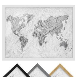 Schwarz-Wei&szlig; Bild mit Rahmen Papier Weltkarte Wei&szlig; Grau