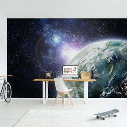 Fototapete Galaxy Light - Vliestapete nach Ma&szlig; Himmel Wohnzimmer Schlafzimmer Bad Badezimmer K&uuml;che Flur Esszimmer Blau