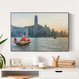 Akustik-Wechselbild Dschunke im Victoria Harbour