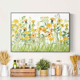 Akustik-Wechselbild Aquarellierte Blumenwiese in Gelb