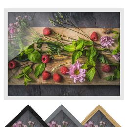 Blumen Bild mit Rahmen Blumen Himbeeren Minze
