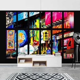 Fototapete Fenster Times Square New York - Vliestapete nach Ma&szlig; Skyline Stadt Wohnzimmer Schlafzimmer Bad Badezimmer K&uuml;che Flur Esszimmer