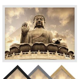 Spirituelles Bild mit Rahmen Gro&szlig;er Buddha Sepia