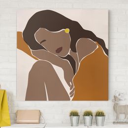 Leinwandbild Line Art Frau Braun Beige