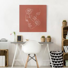 Leinwandbild Line Art Gesichter Frauen Rosen Kupfer
