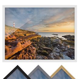 Natur & Landschaft Bild mit Rahmen Tarbat Ness Meer & Leuchtturm bei Sonnenuntergang
