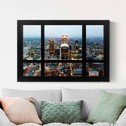 Akustik-Wechselbild Fensterblick auf beleuchtete Skyline von London