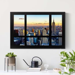 Akustik-Wechselbild Fensterausblick - Sonnenaufgang New York