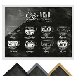 Schwarz-Wei&szlig; Bild mit Rahmen Kaffeesorten Kreidetafel