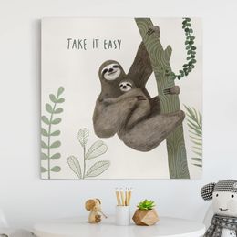 Leinwandbild Kinderzimmer Faultier Spr&uuml;che - Easy