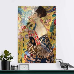 Glasbild Gustav Klimt - Dame mit F&auml;cher