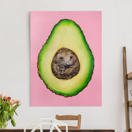 Bilderwelten Leinwandbild Jonas Loose K&uuml;che Pop Art Avocado mit Igel - Leinwanddruck Hochformat - Wandbild S-XXL - moderne K&uuml;chenbilder auf Leinwand