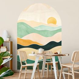 Bilderwelten Rundbogen Tapete Minimalistische Boho Landschaft Gelb T&uuml;rkis