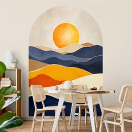 Bilderwelten Rundbogen Tapete Minimalistische Boho Landschaft Orange Dunkelblau