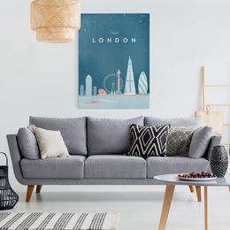 Bilderwelten Leinwandbild Henry Rivers Vintage Kunstdruck Reiseposter - London Leinwanddruck Hochformat Wandbild moderne Bilder auf Leinwand Wohnzimmer