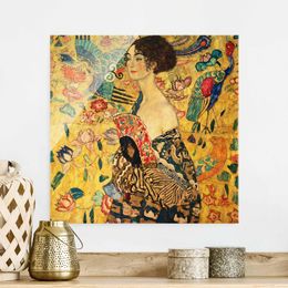 Glasbild Gustav Klimt - Dame mit F&auml;cher