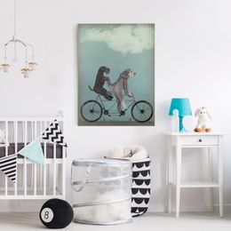 Bilderwelten Leinwandbild Kinderzimmer Radtour - Schnauzer Tandem - Leinwanddruck Hochformat - Wandbild S-XXL - moderne Babyzimmer Kleinkind Bilder