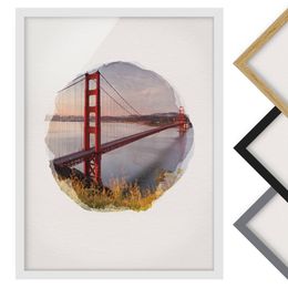 Gerahmtes Bild Wasserfarben - Golden Gate Bridge in San Francisco