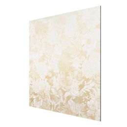 Bilderwelten Alu Dibond Outdoor Bild Blumen beige Vintage wetterfest - Vintage Bl&uuml;tentraum in Beige - Blumenwiese Wohnzimmer Schlafzimmer