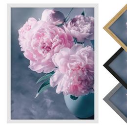Bild mit Rahmen Vase mit Rosa Pfingstrosen Shabby
