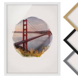 Gerahmtes Bild Wasserfarben - Golden Gate Bridge in San Francisco