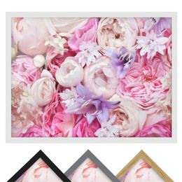 Bild mit Rahmen Shabby Rosen mit Glockenblumen