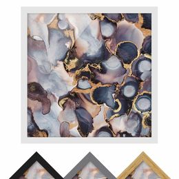 Bild mit Rahmen Marmor Aquarell mit Gold