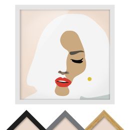 Bild mit Rahmen Line Art Portrait Frau Pastell Beige