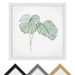 Bild mit Rahmen Monstera Bl&auml;tter Line Art
