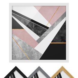 Bild mit Rahmen Schwarz Wei&szlig; Geometrie mit Gold