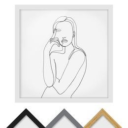 Bild mit Rahmen Line Art Nachdenkliche Frau Schwarz Wei&szlig;
